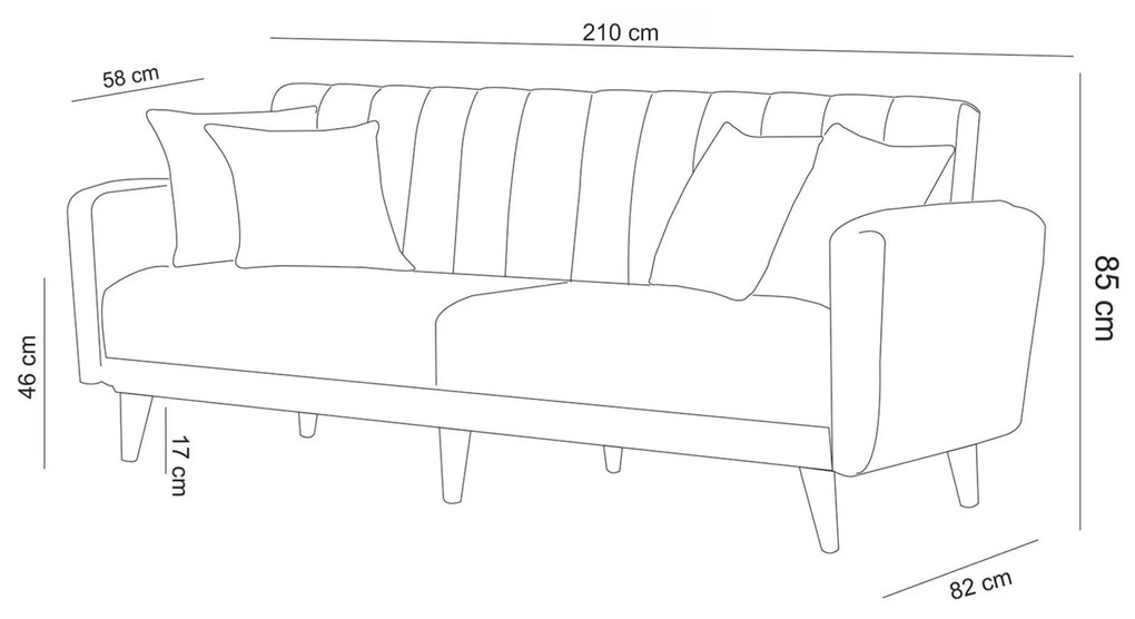 Atelier del Sofa 3-místná pohovka Aqua - Dark Grey, Tmavá Šedá