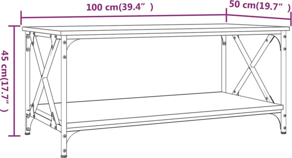 vidaXL Konferenční stolek 100x50x45 cm kompozit a železo [823307] Barva: Černá