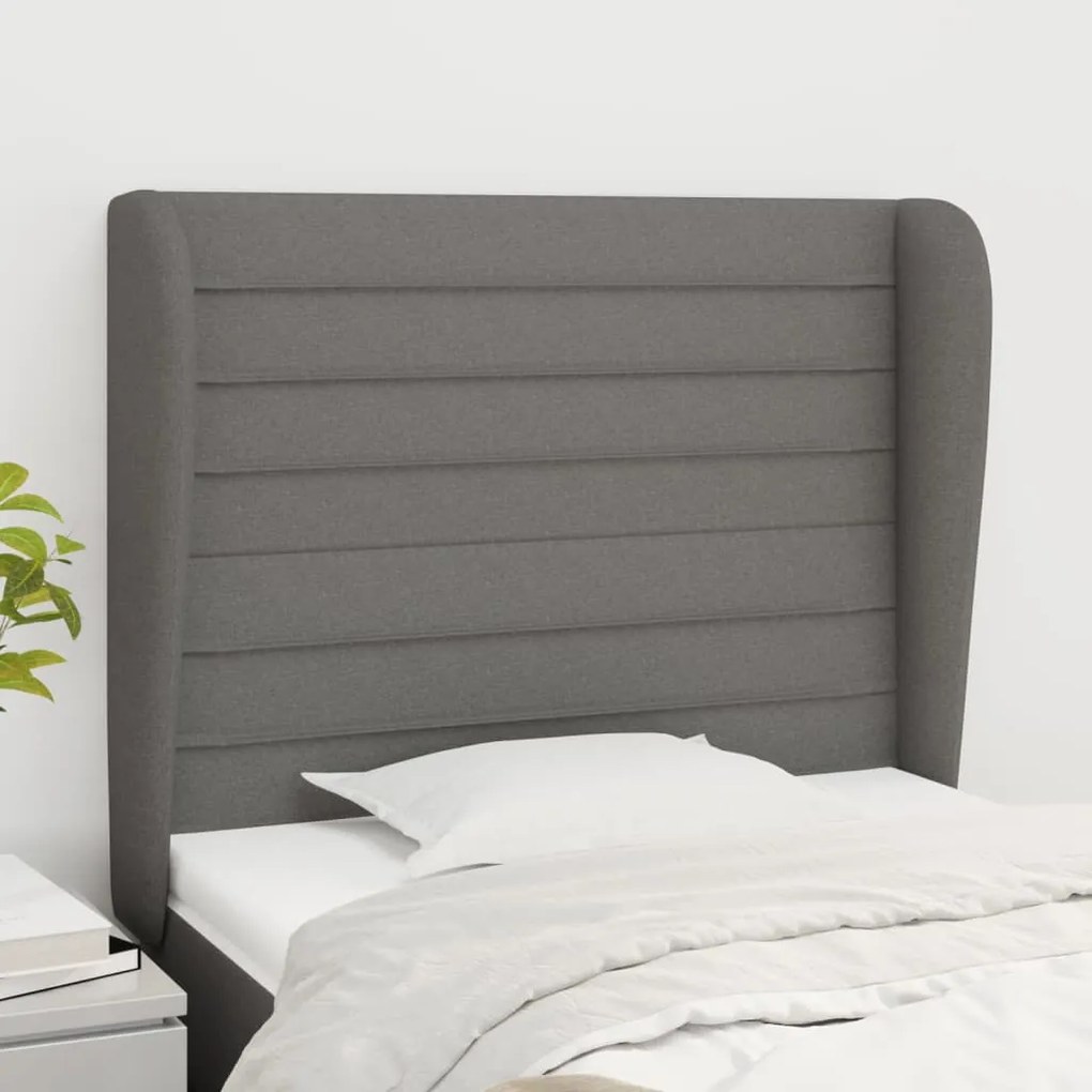 Čelo postele typu ušák tmavě šedé 103x23x118/128 cm textil 3118087