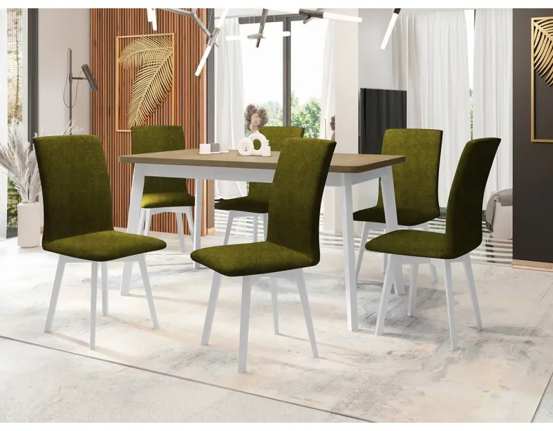 Jídelní jídelní stůl se 6 židlemi AL24, Barva dřeva: sonoma-L, Potah: Soro 28, Barvy nožiček: Sonoma