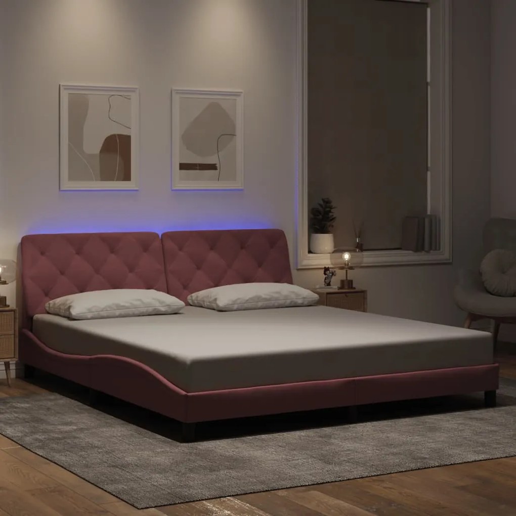 Rám postele s LED bez matrace růžový 180 x 200 cm samet 3213872