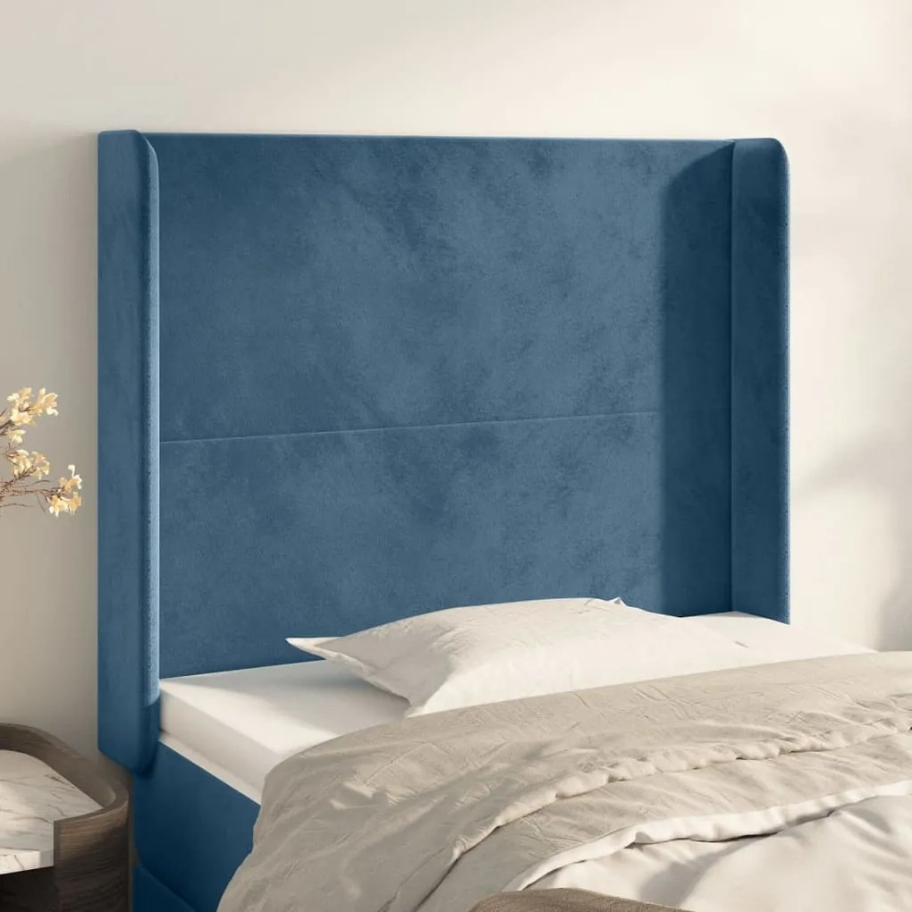 Čelo postele typu ušák tmavě modrá 83x16x118/128 cm samet 3119334