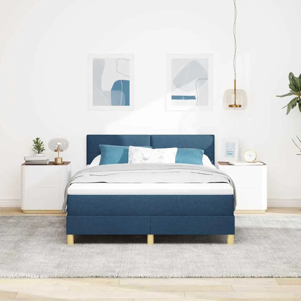 Postel s boxspringem s polštářem Modrá 140 x 200 cm textil 3338929