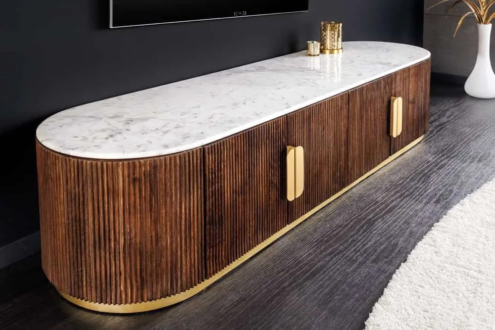 Designový TV stolek Daichi 170 cm mango / mramor - II. třída
