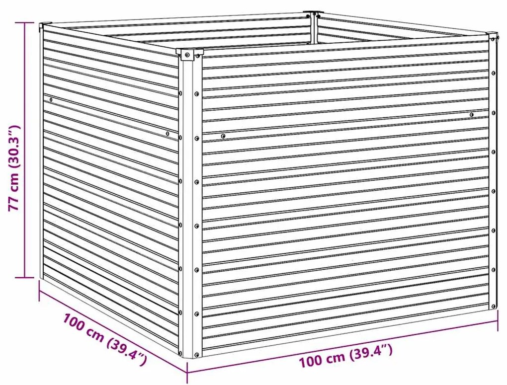 vidaXL Marketos Vyvýšený záhon hnědý 100 x 100 x 77 cm pozinkovaná ocel
