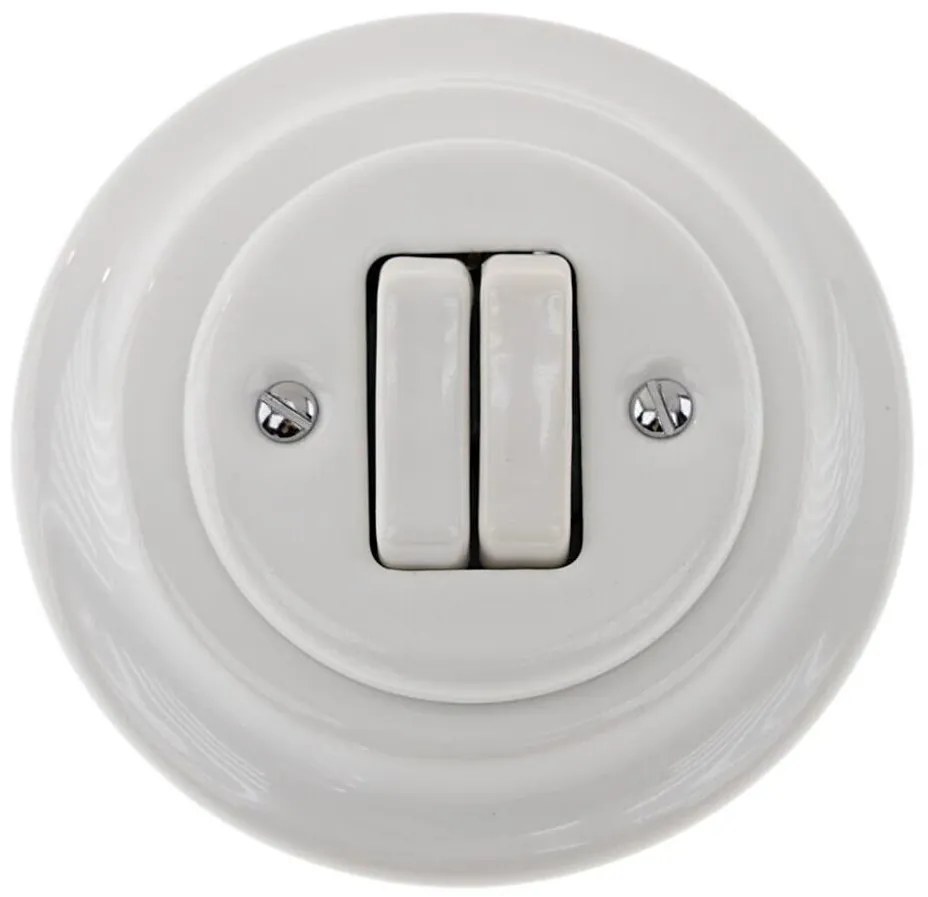 Bohemia-Design - Porcelánový retro dvojitý vypínač s rámečkem č. 5 bílá 12357537