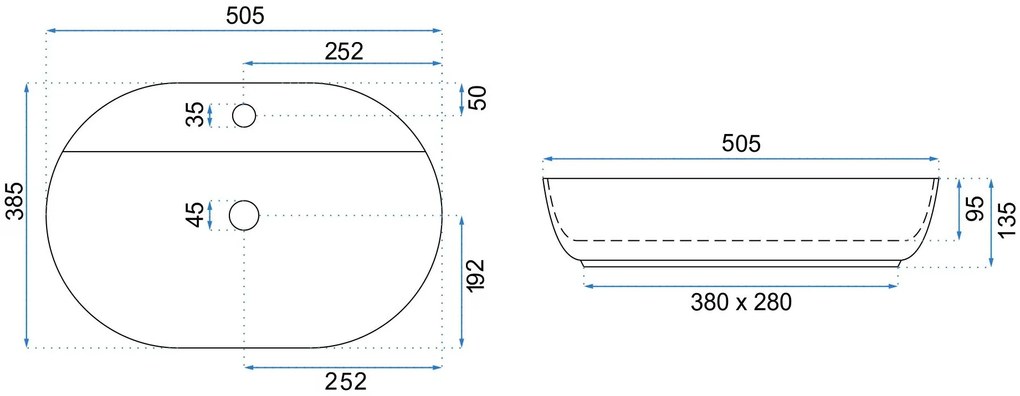 Keramické umyvadlo na desku REA AURA bílé
