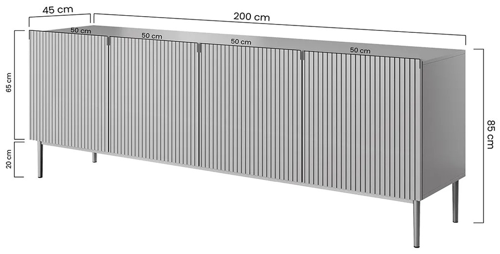 Komoda Nicole 200 cm - tmavě modrá / zlaté nožky