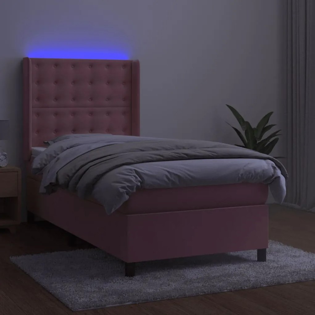 Box spring postel s matrací a LED růžová 80 x 200 cm samet 3139774