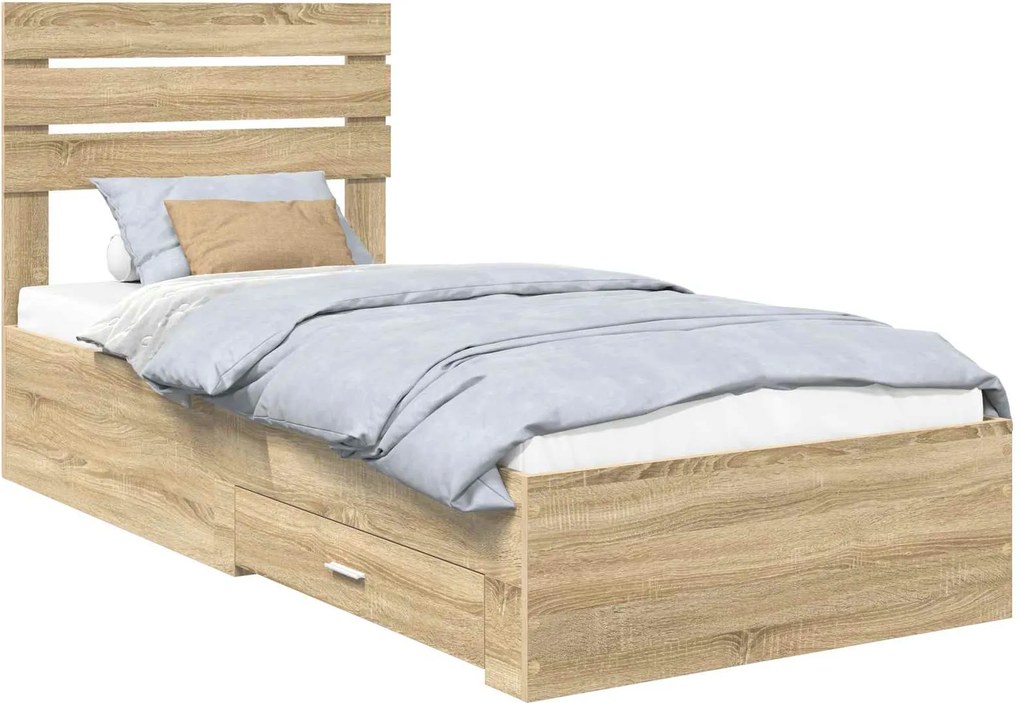 Rám postele Sonoma dub a stříbrná 75 x 190 cm Kompozitní dřevo 3411700