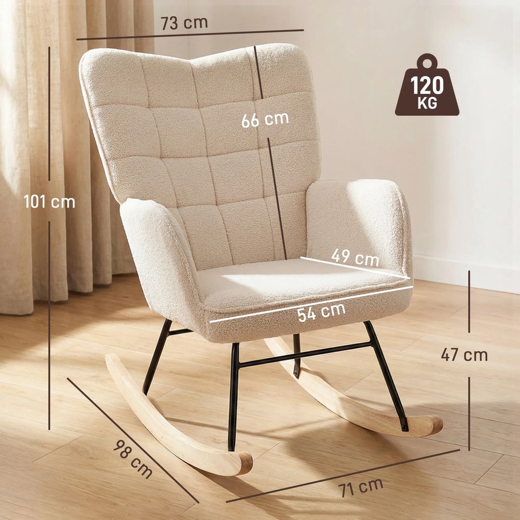 HOMCOM Houpací křeslo Houpací křeslo, akcentové křeslo, relaxační křeslo s berberským rounem, do 120 kg, béžové, 71x92x101 cm| Aosom