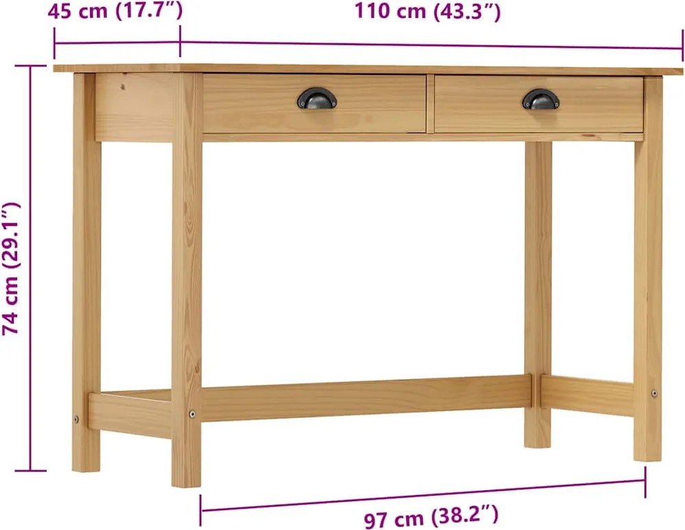 Konzolový stolek Hill 2 zásuvky 110x45x74 cm masivní borovice 288991