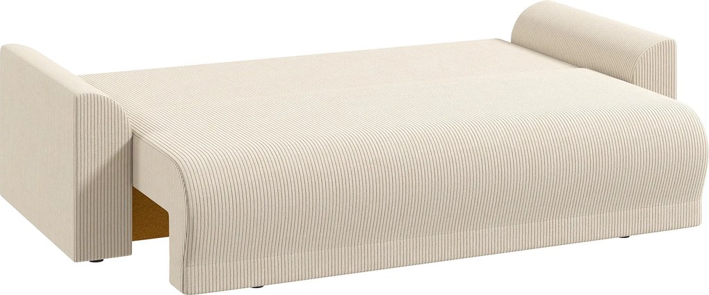 HOMCOM rozkládací pohovka pro 3 osoby s úložným prostorem, širokým sedákem a 9 polštáři, manšestr — béžová (lůžko 190 x 150 cm) | Aosom
