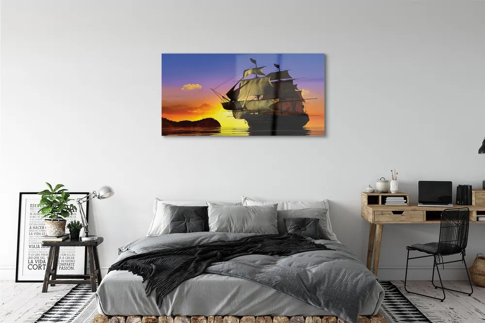 akrylový obraz Sky ship sea 125x50 cm