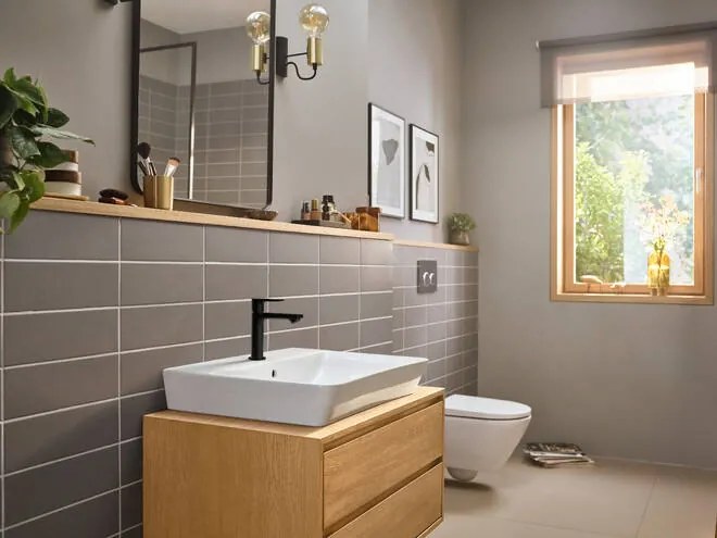 Hansgrohe Rebris E - Páková umyvadlová baterie 110 CoolStart s odtokovou soupravou s táhlem, černá matná 72559670