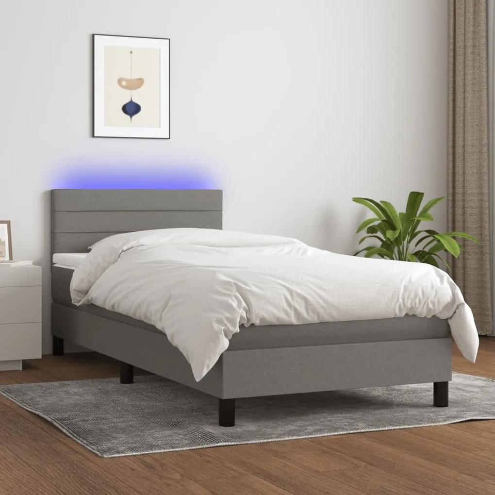 Box spring postel s matrací a LED tmavě šedá 90x200 cm textil,  3133206