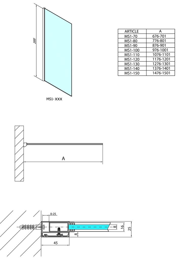 Polysan, MODULAR SHOWER stěna k instalaci na zeď, jednodílná, 1300 mm, MS1-130
