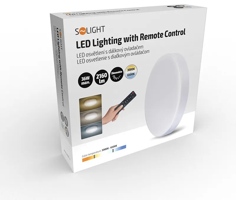 SOLIGHT LED osvětlení LECCE CCT 36W, 2160lm, 30cm, dálkový ovladač, stmívatelné, bílé