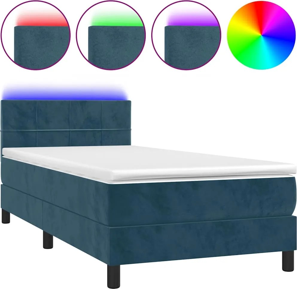 Box spring postel s matrací a LED tmavě modrá 90x190 cm samet 3134379
