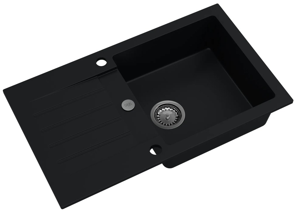 Sink Quality Natalie, kuchyňský granitový dřez 770x450x170 mm + chromový sifon, černá, SKQ-NAT.C.1KDO.X