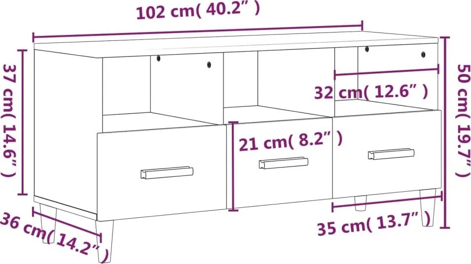 vidaXL TV skříňka 102 x 36 x 50 cm kompozitní dřevo [812604] Barva: Betonová šedá