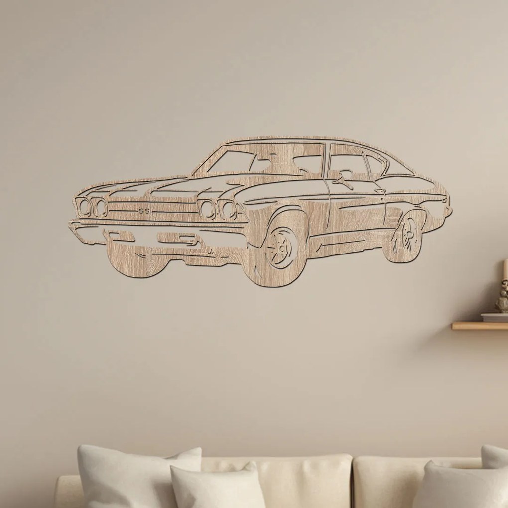 dřevo života Dřevěný obraz Chevrolet Chevelle SS F235 Zvolte rozměr (cm): 80x32, Zvolte barvu dekoru: Černá