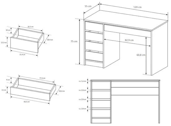 Toaletní stolek a zrcadlo Elke (bílá)
