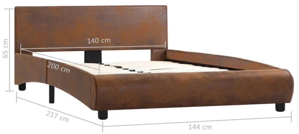 Petromila Rám postele s LED světlem hnědý textil 140 x 200 cm