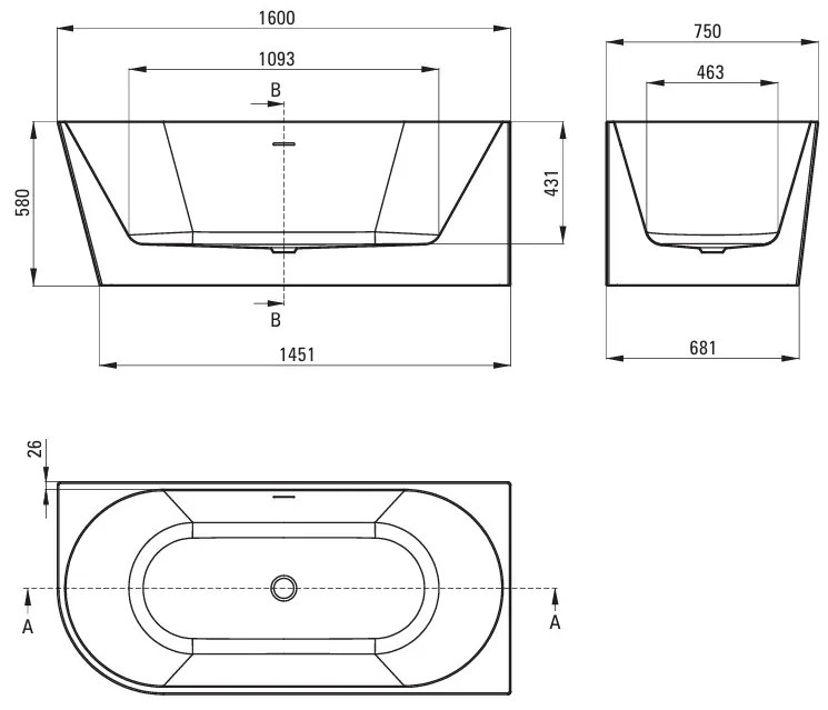 Deante Acrylic bathtub, rohová/free-standing, right - 160 cm