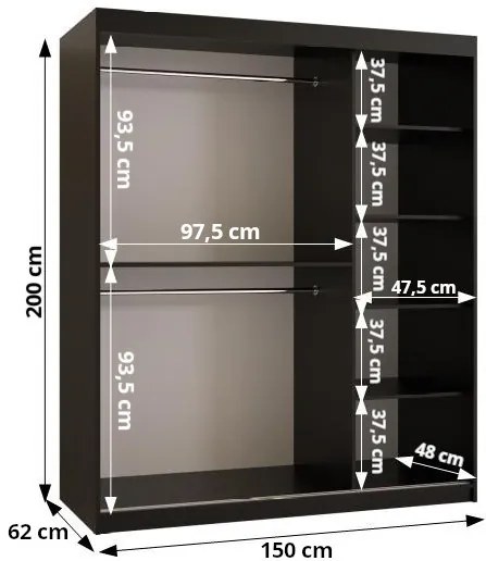 Šatní skříň RAMIRO 2 Abika 150/200/62 barevné provedení: černý mat