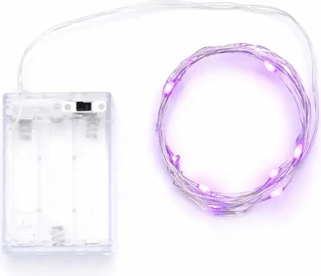 LED světýlka na baterie, kapičky, 2,30 m, růžová, 20 diod, drátek, IP20 interiér, 3 × AA