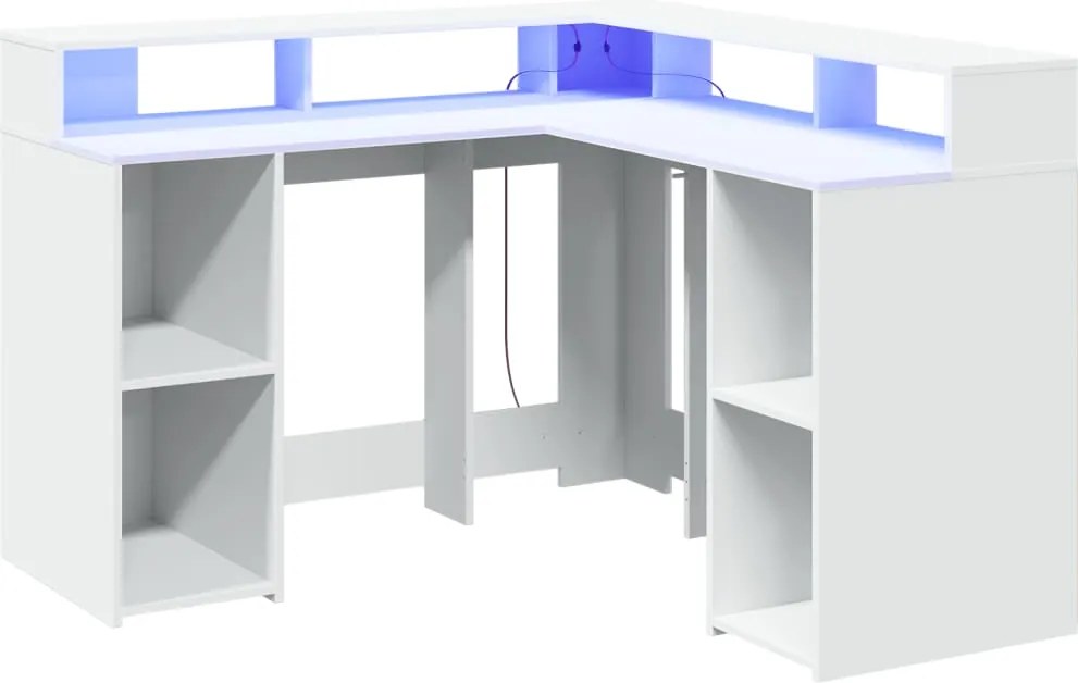 Psací stůl s LED světly bílý 130 x 130 x 91 cm kompozitní dřevo 3309447