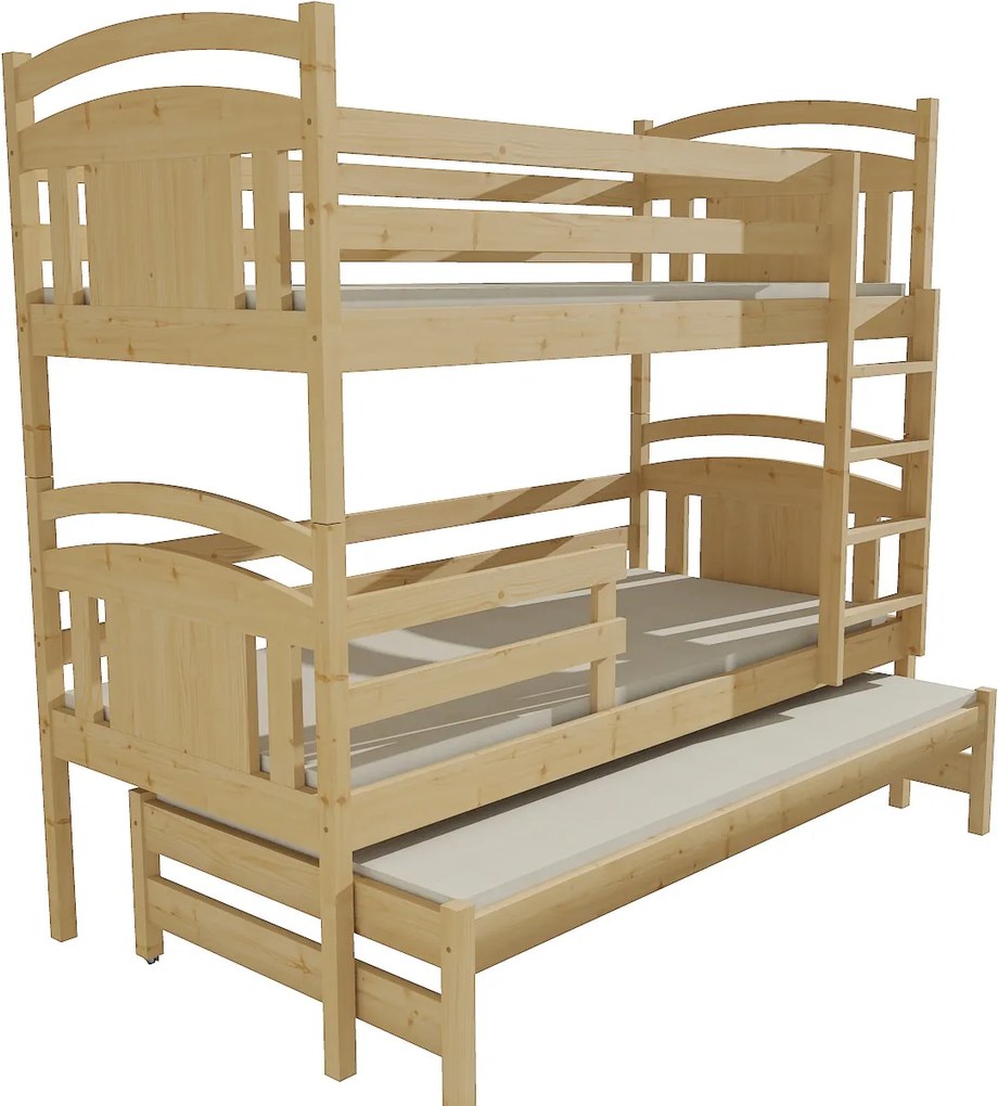 Vomaks Patrová postel s výsuvnou přistýlkou PPV 006 (100 cm (+20 cm vsuvky mezi lůžky a prodloužený žebřík), netransparentní barva hnědá, 2 kusy úložných prostor, 90 x 200 cm)