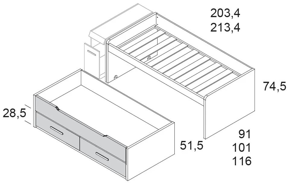 ROS1 22mood - Studentský pokoj s postelí, psacím stolem a šatní skříní