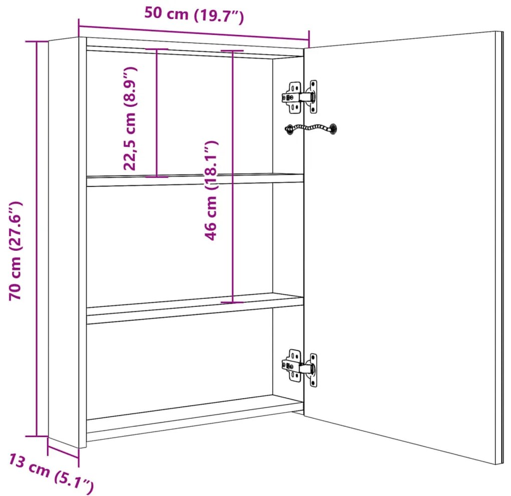 vidaXL Marketos LED koupelnová skříňka se zrcadlem zářivě šedá 50 x 13 x 70 cm