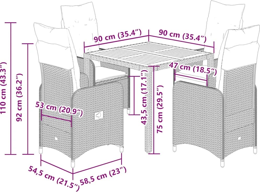 5dílný zahradní bistro set s poduškami béžový polyratan 3277096