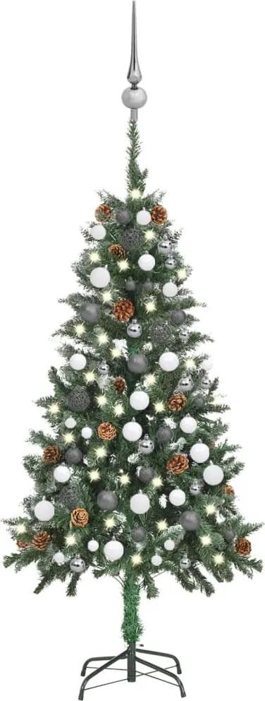 vidaXL Umělý vánoční stromek s LED osvětlením a sadou koulí 150 cm [3077895] Barva: Bílo-zlatá