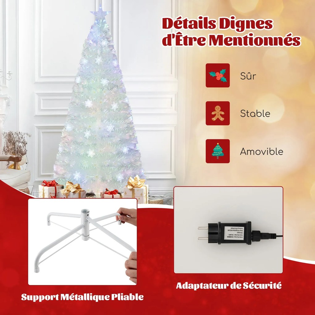Costway Umělý vánoční stromek 210 cm s barevnými LED světly