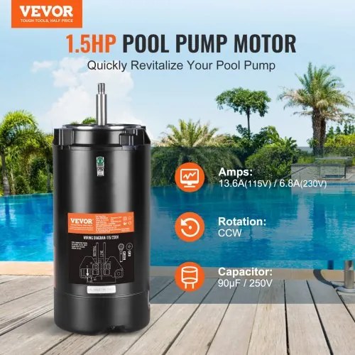1,12 kW motor bazénového čerpadla 115/230 V 13,6/6,8 A 56J 3450RPM 90μF/250 V