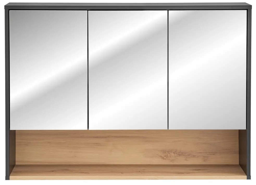 Závěsná koupelnová skříňka se zrcadlem Borneo Cosmos 845 3D šedá/dub artisan