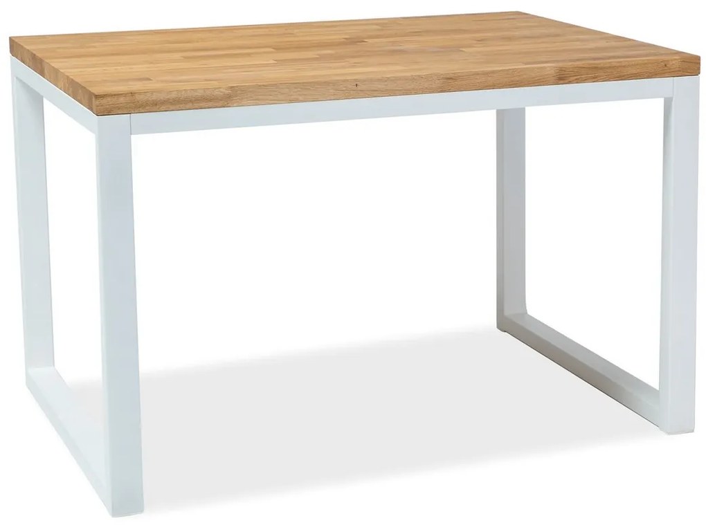 Jídelní stůl 150x90 cm z dýhy v dekoru dub s bílou kovovou konstrukcí typ II KN444