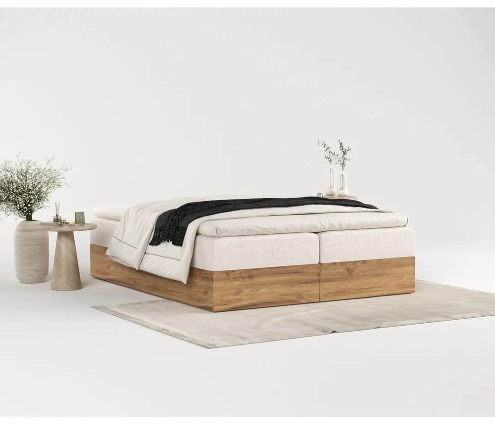 Boxspring postel s úložným prostorem v béžovo-přírodní barvě 160x200 cm Faro – Maison de Rêve