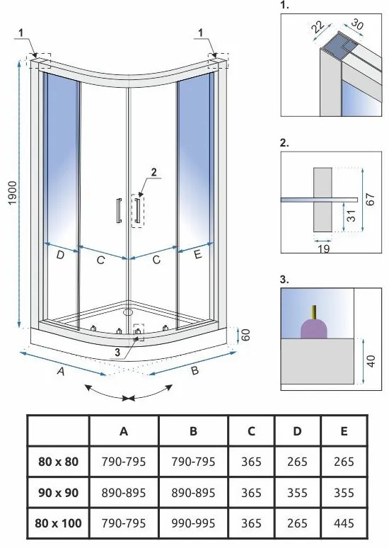 Asymetrický sprchový kout REA LOOK PRAVÝ 80x100 cm, černý/transparent + vanička Look bílá