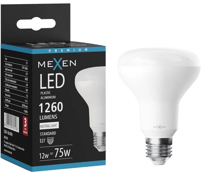 Mexen Nova LED žárovka E27, R80, 12W, Neutrální - 4000K, 1260 lm - L105-E27-1230-01 - L105-E27-1240-01