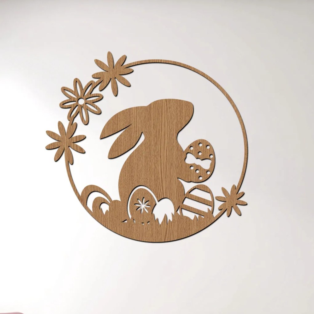 dřevo života Nástěnná dekorace Velikonoční zajíček v kruhu Zvolte barvu dekoru: Třešeň, Zvolte rozměr Ø (cm): 30