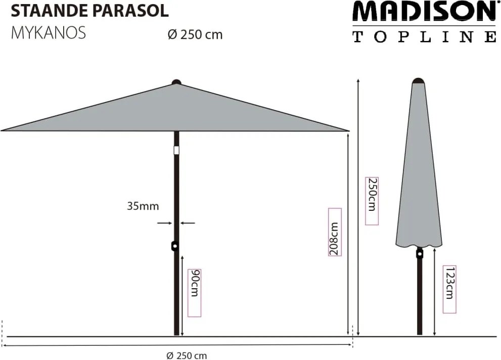 Madison Slunečník Mykanos 250 cm [447162] Barva: Šedá