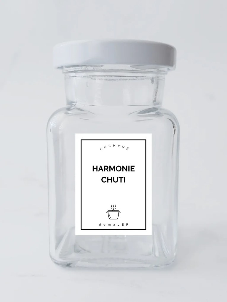Samolepka na kořenky HARMONIE CHUTI bílá 3 × 4 cm tučné písmo