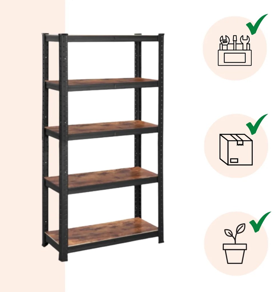 Jurhan Policový regál DUSTY,5 polic, max 650kg, černá/hnědá