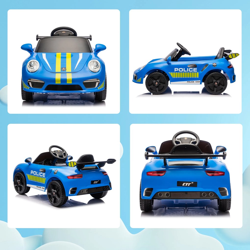 AIYAPLAY dětské elektrické auto s licencí RUF CTR 3 Clubsport, dálkové ovládání, dvojitý motor, siréna, pomocná kolečka, modrá