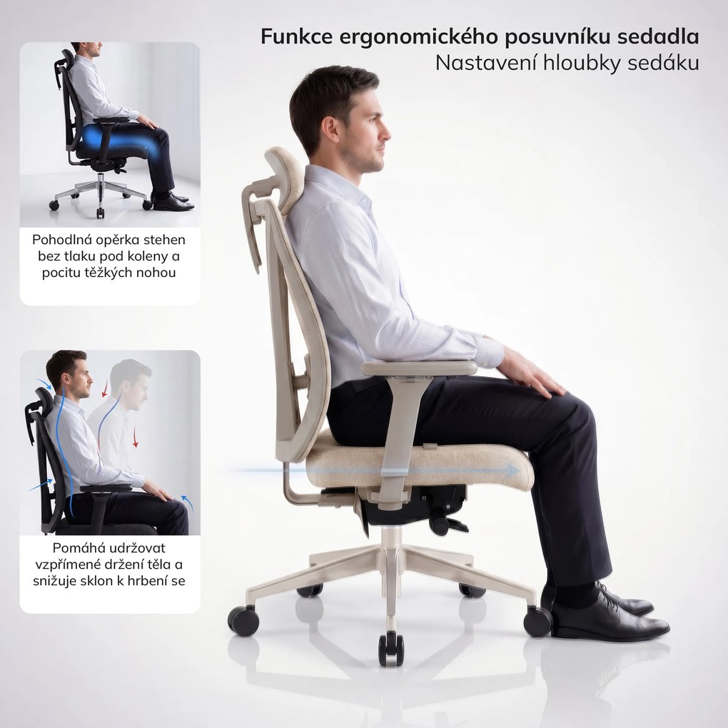 Ergonomická otočná kancelářská židle, světle béžová: VECTOR